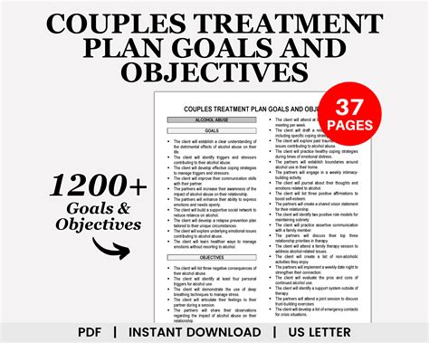 Couples Treatment Plan Goals And Objectives Therapy Goals And Objectives Treatment Plan Made