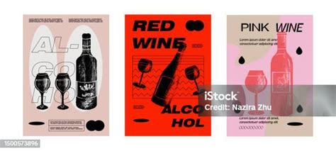 와인 시음 행사 포스터 세트 알코올 음료 장식 미니멀리스트 벡터 그림입니다 Film Festival에 대한 스톡 벡터 아트 및