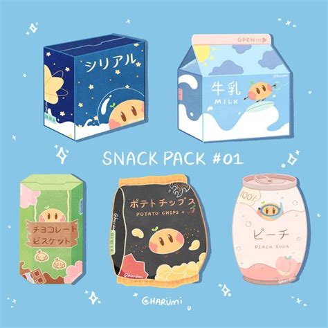 Snack Pack 01 Snack Sticker Harümi Cute food drawings Cute doodles Chibi food