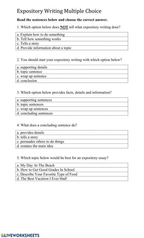 expository writing multiple choice interactive worksheet writing