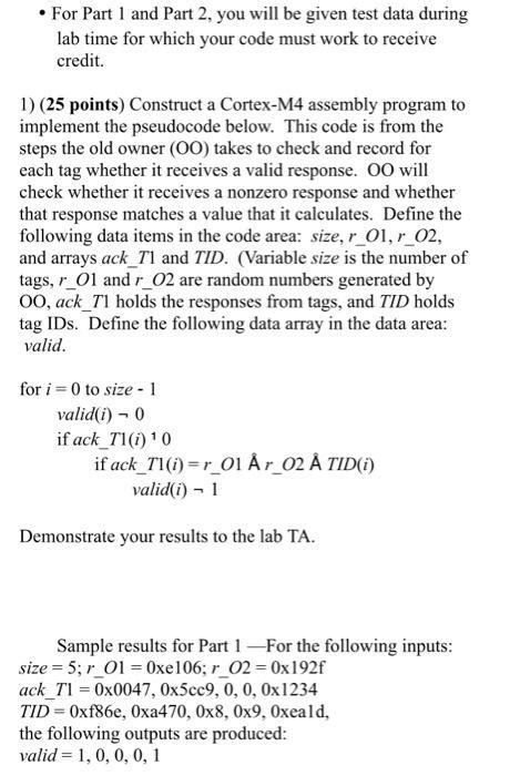 Solved For Part And Part You Will Be Given Test Data Chegg