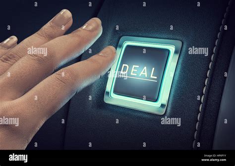 Close Of Hand Pushing Glowing Blue Button Stock Photo Alamy