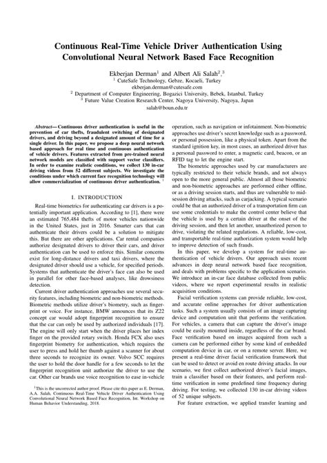 Pdf Continuous Real Time Vehicle Driver Authentication Using Convolutional Neural Network