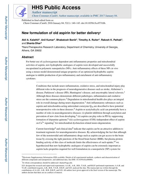 Pdf New Formulation Of Old Aspirin For Better Delivery