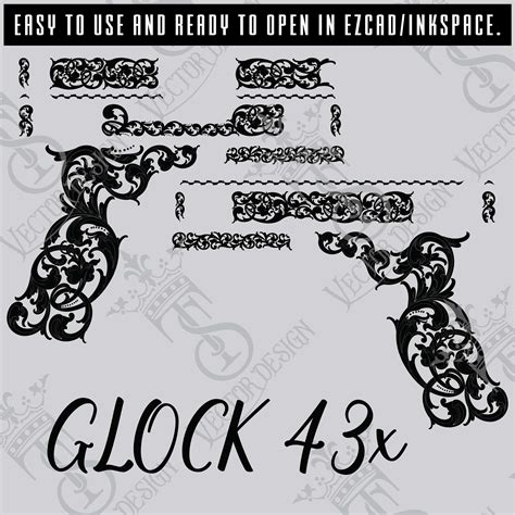 Glock X Scroll Vector Design Engraving Files Pistol Engrave Vector Laser Engraving Svg Dxf Ai