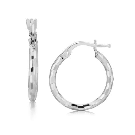 Dropship Sterling Silver Rhodium Plated Diamond Cut Small Hoop Earrings