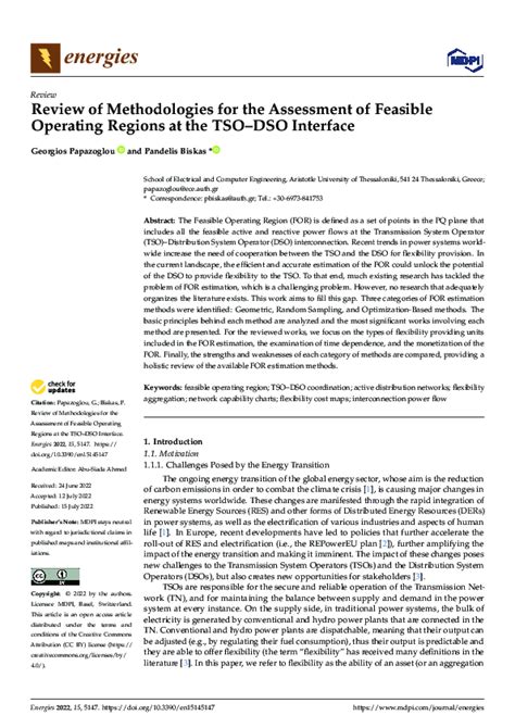 Pdf Review Of Methodologies For The Assessment Of Feasible Operating Regions At The Tso Dso