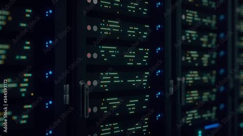 Network And Data Powerful Servers Behind Glass Panels In A Server Room