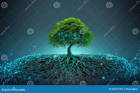 A Large Tree Growing On The Micro Chip Computer Circuit Board Stock