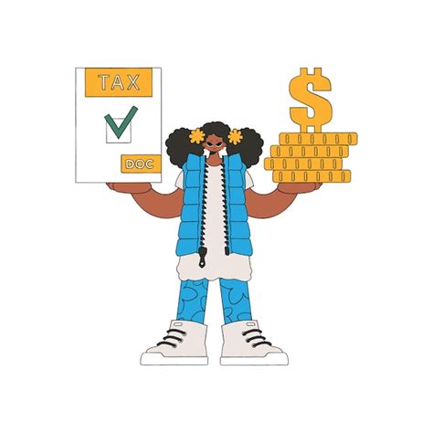 Premium Vector A Modern Girl Holds A Tax Form And Coins In Her Hands