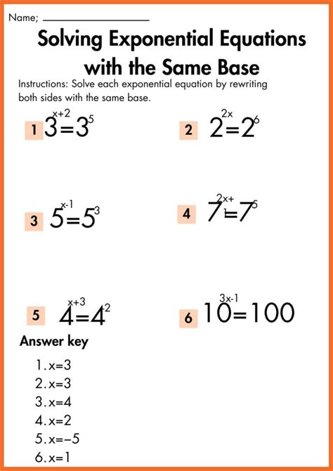 Solving Exponential And Logarithmic Equations Worksheets With Answers