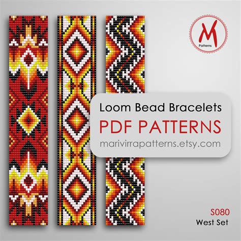 West Loom Bead Patterns For Bracelets Set Of 3 Pattern Native Inspired Loomed Miyuki Seed