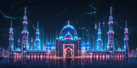 중앙에 모스크가 있는 파란색과 보라색 포스터 사원 파란색 보라 배경 일러스트 및 사진 무료 다운로드 Pngtree