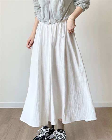 아임유어스 데일리여리핏 바스락 플레어 셔링 A라인 밴딩 주름 롱스커트