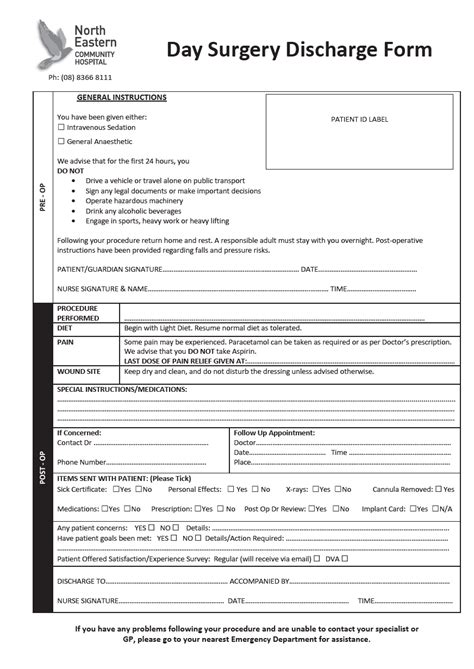 Day Surgery Discharge Form Duplicate Sets 250 Pack Centreprint Management