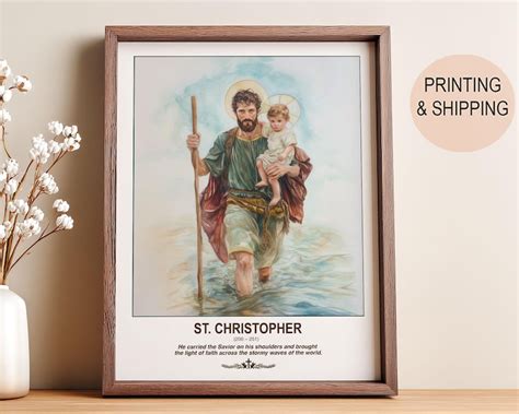 Saint Christopher Icon Patron Saint Of Travelers Artwork Catholic