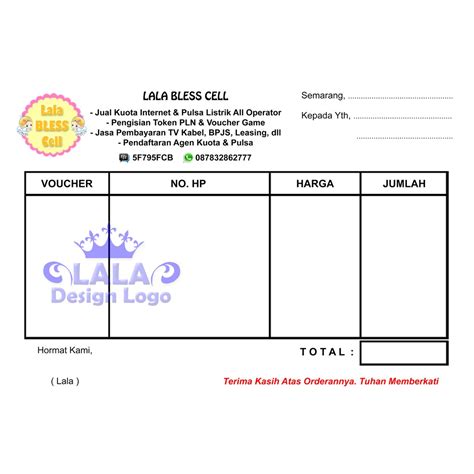 Detail Desain Nota Toko Koleksi Nomer