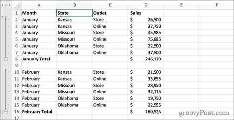 how to nest or group rows in excel