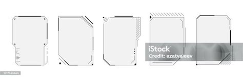 Hud 디지털 미래 지향적 인 사용자 인터페이스 사각형 수직 프레임 세트 공상 과학 하이테크 화면 사이버 모니터링 대시 보드 패널을 터치하는 게임 메뉴 헤드 업 디스플레이