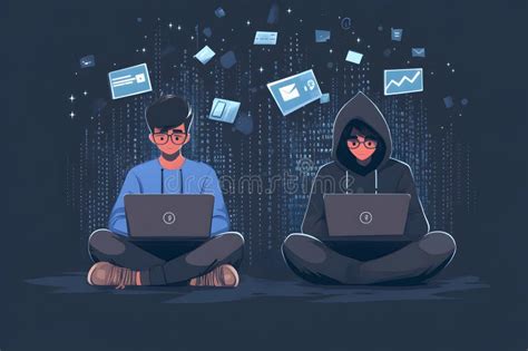 Two Programmers Working On Laptops One Ethical One Malicious Stock