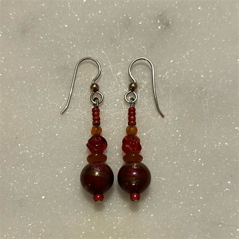 Sterling Silver Red Art Glass Dangle Earrings