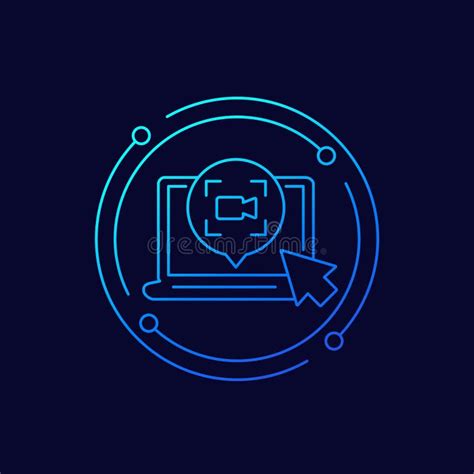 Screen Recording Icon With A Laptop Linear Design Stock Vector