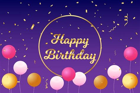 생일 축하 황금 원과 풍선 벡터 일러스트 레이 션 프리미엄 벡터