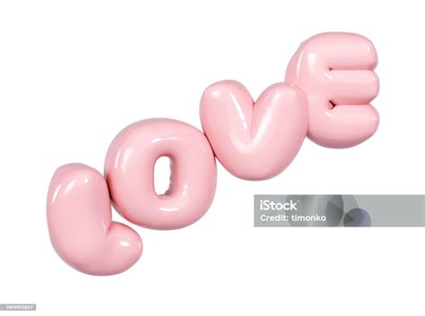 사랑 3d 현실적인 핑크 텍스트 풍선 흰색 배경에 행복한 발렌타인 데이 여성의 날 휴일 데이트 초대장 결혼식 또는 결혼 인사말 카드 디자인 낭만적 인 비행 0명에 대한 스톡