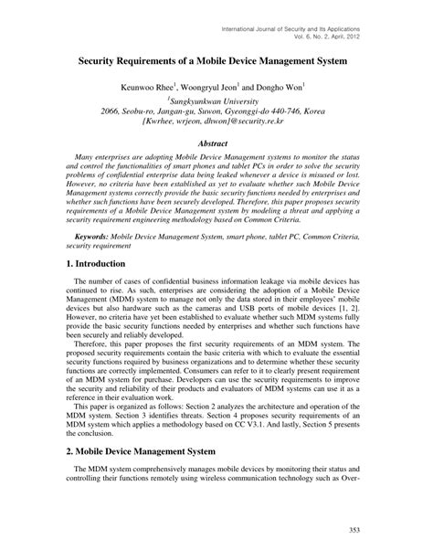 Pdf Security Requirements Of A Mobile Device Management System
