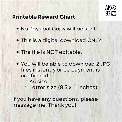 Reward Chart Printable Reward Chart Cute Reward Chart Instant