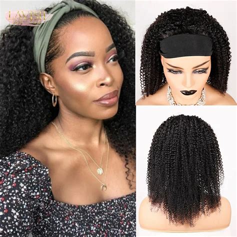 Kinky Curl Headband Full Wig Handmade Human Hair Wigs 12 28in Etsy