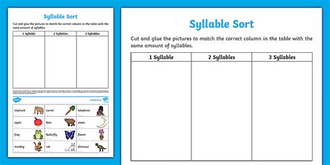 Syllable Sort Worksheet