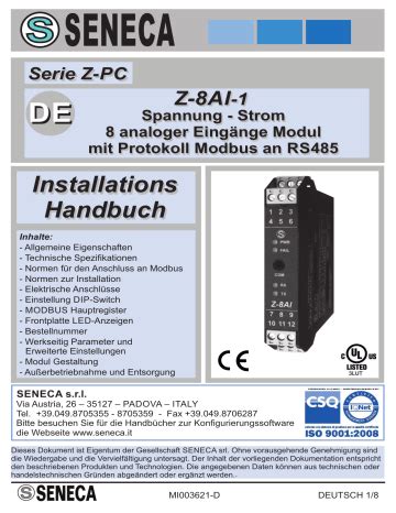Seneca Z PC Serie Installationshandbuch Manualzz