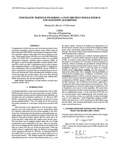 Pdf Stochastic Particle Filtering A Fast Srp Phat Single Source