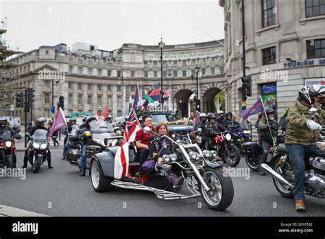 Motorbikes Drive Round Trafalgar Square In London As Part Of A Rolling
