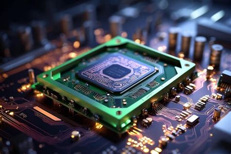 Premium AI Image Closeup Of Electronic Circuit Board With Central Computer Processors CPU Concept