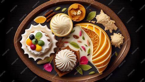 Premium Ai Image Diwali Dessert Arrangement From Above