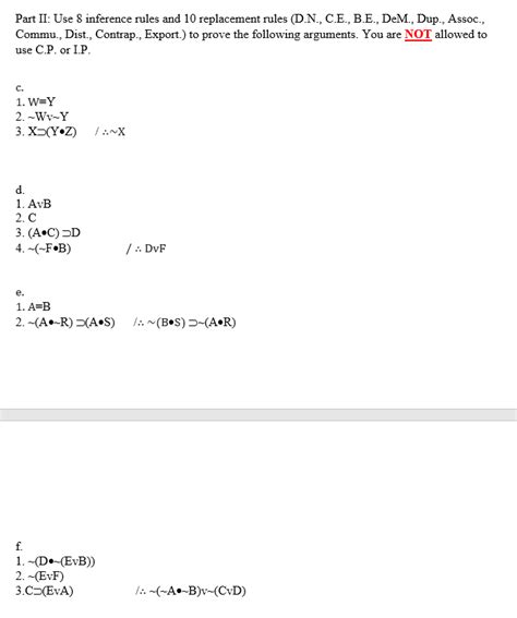 Solved Part II Use Inference Rules And Replacement Chegg