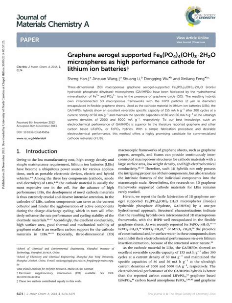 Pdf Graphene Aerogel Supported Fe5po44oh3·2h2o Microspheres As High Performance Cathode