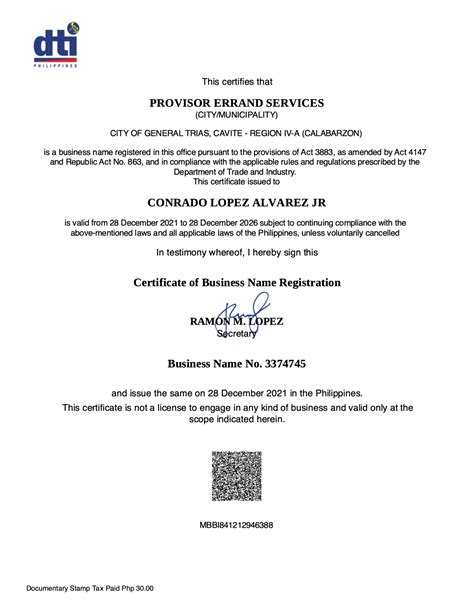 DTI ACCREDITATION Provisor Errand Babe Services
