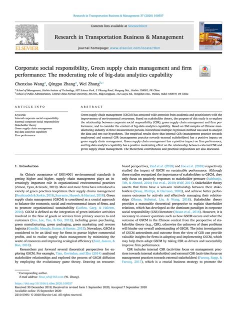 Solution Corporate Social Responsibility Green Supply Chain Management