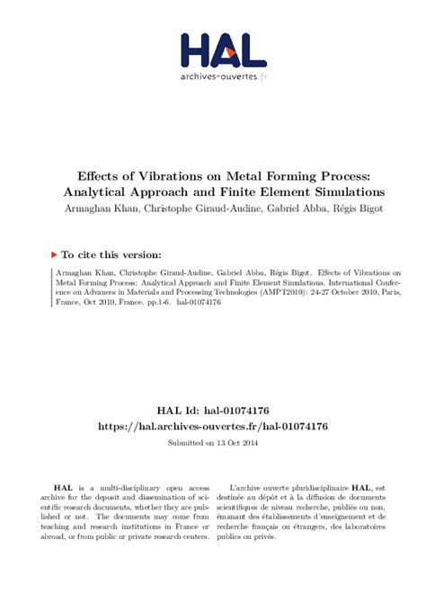 Pdf Effects Of Vibrations On Metal Forming Process Analytical