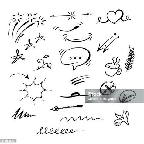 디자인 요소의 벡터 손으로 그린 컬렉션입니다 곱슬 스위시 급습 소용돌이 화살표 심장 사랑 왕관 꽃 별 불꽃 놀이 하이라이트 텍스트 및 강조 요소 개념 설계에 사용 그래피티에