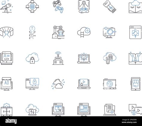 Cyber Appliances Line Icons Collection Cybersecurity Vulnerability