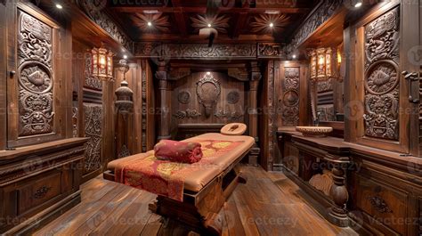 Richly Adorned Thai Massage Room With Luxurious Carvings And