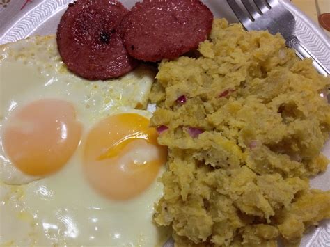 A Dominican Dish Mangu Mashed Plaintains With Eggs And Salami A