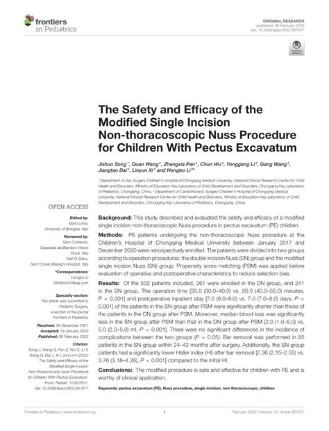 Pdf The Safety And Efficacy Of The Modified Single Incision Non Thoracoscopic Nuss Procedure