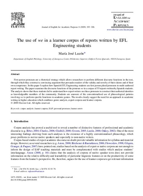 Pdf The Use Of We In A Learner Corpus Of Reports Written By Efl