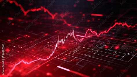 Abstract Red Data Visualization With Digital Lines And Graphs Showing Trends And Fluctuations In