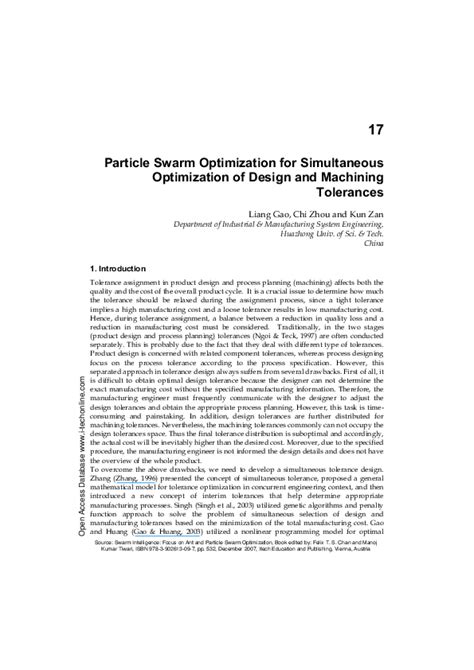 Pdf Particle Swarm Optimization For Simultaneous Optimization Of Design And Machining Tolerances